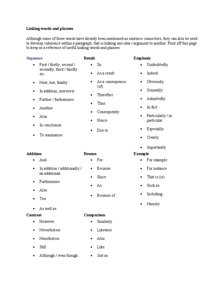 Linking Words and Phrases | PDF | Language Arts & Discipline | Computers