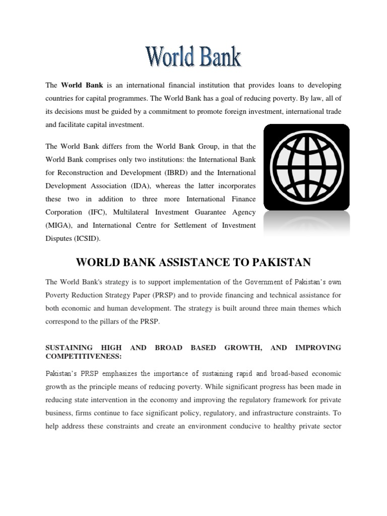 World Bank Assistance To Pakistan: Sustaining High and Broad Based ...