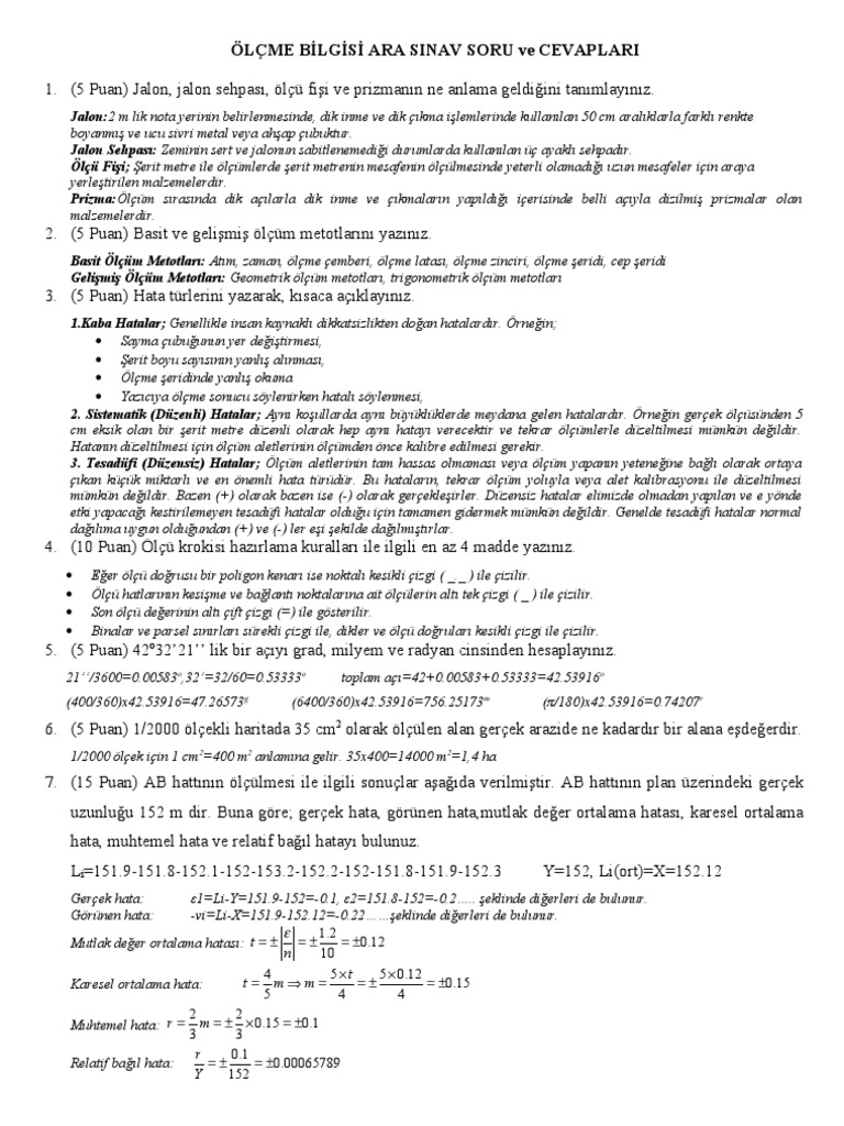 Olcme Bilgisi Ara Sinav Sorulari Cevaplari | PDF