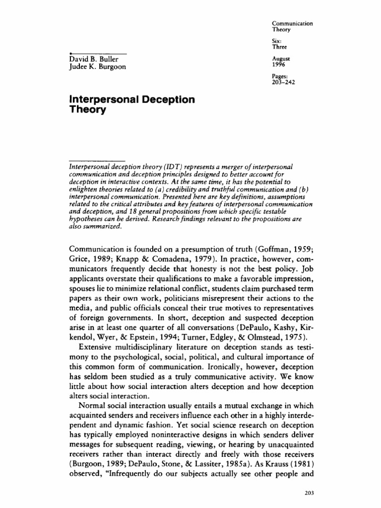 Interpersonal Deception Theory | PDF | Deception | Interpersonal ...