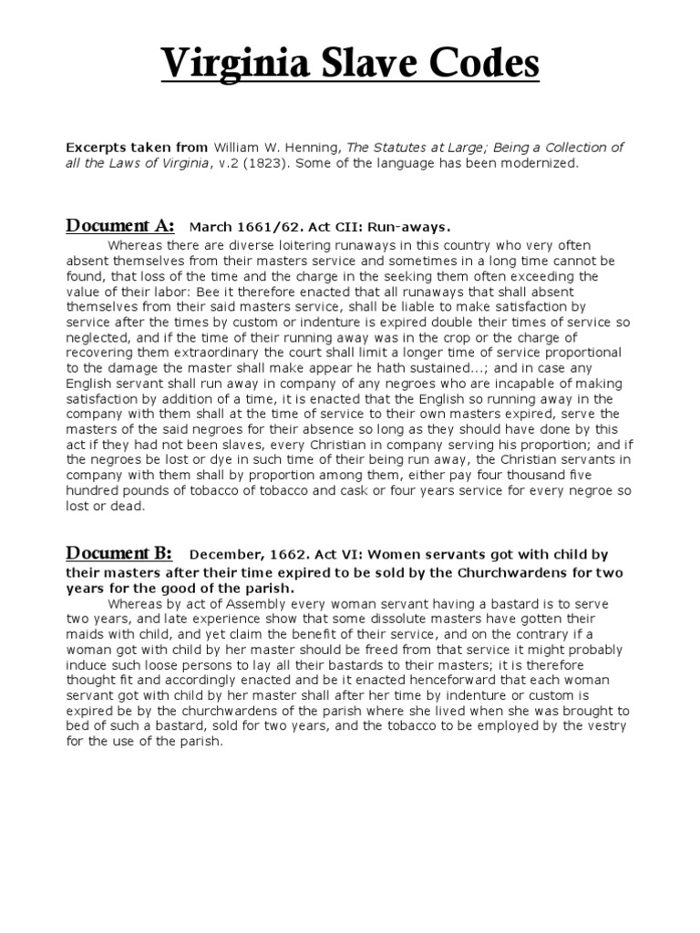 Virginia Slave Codes | Mulatto | Slavery | Free 30-day Trial | Scribd
