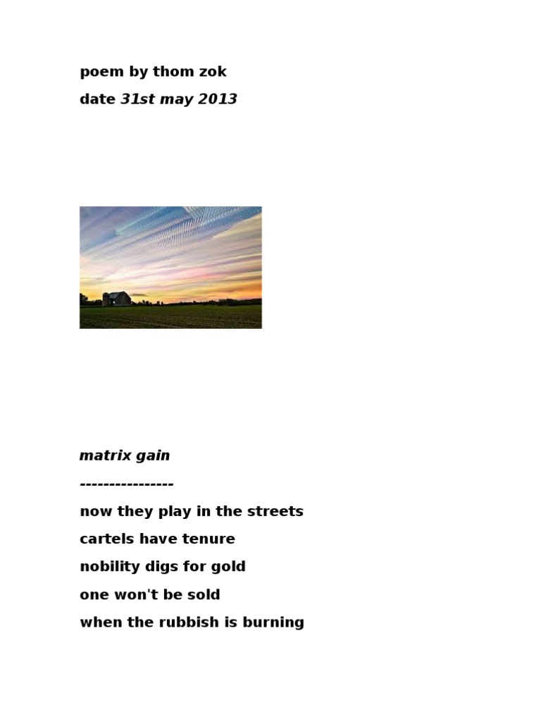 Poem "Matrix Gain" by Thom Zok | PDF | Young Adult