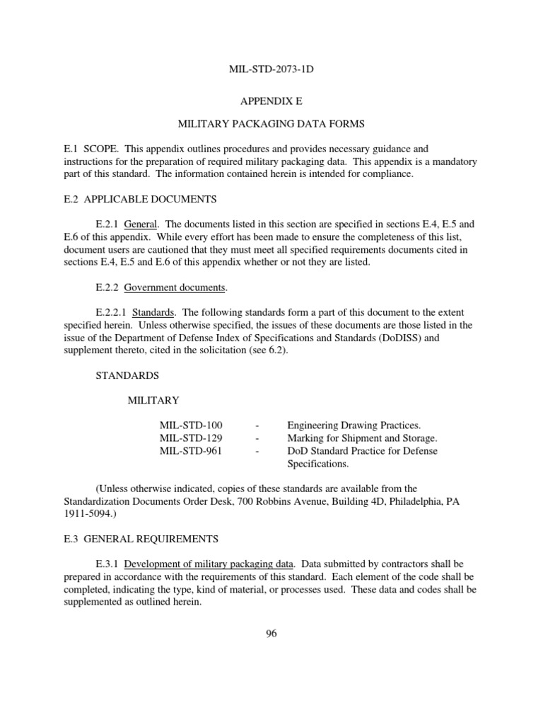 Mil STD 2073 1d (Appendix E) | PDF | Dangerous Goods | Specification ...