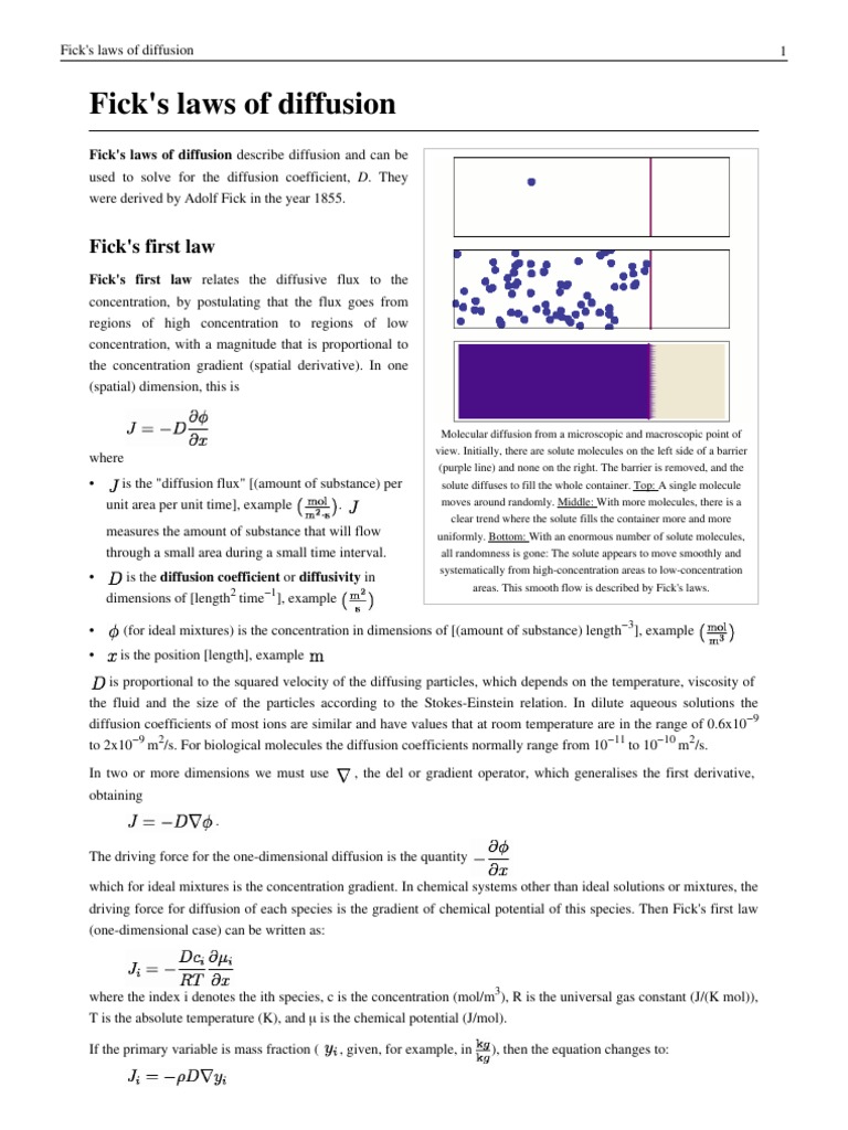 Fick's Laws of Diffusion | PDF | Diffusion | Classical Mechanics