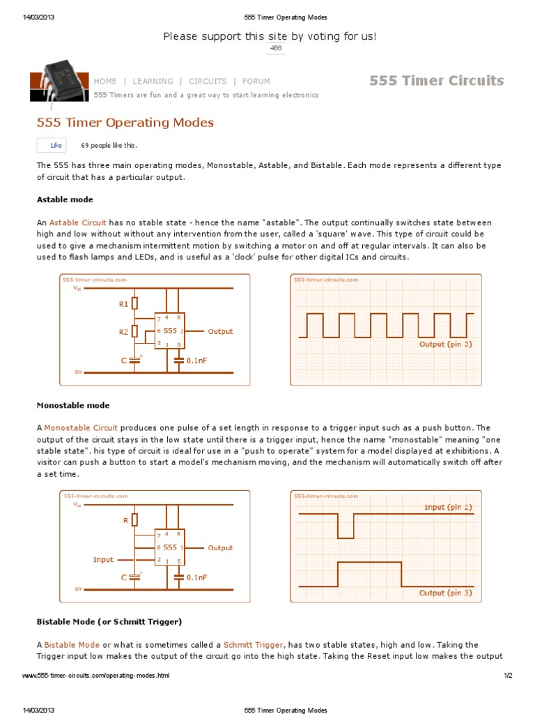 555 Timer Operating Modes | PDF | Timer | Electrical Network