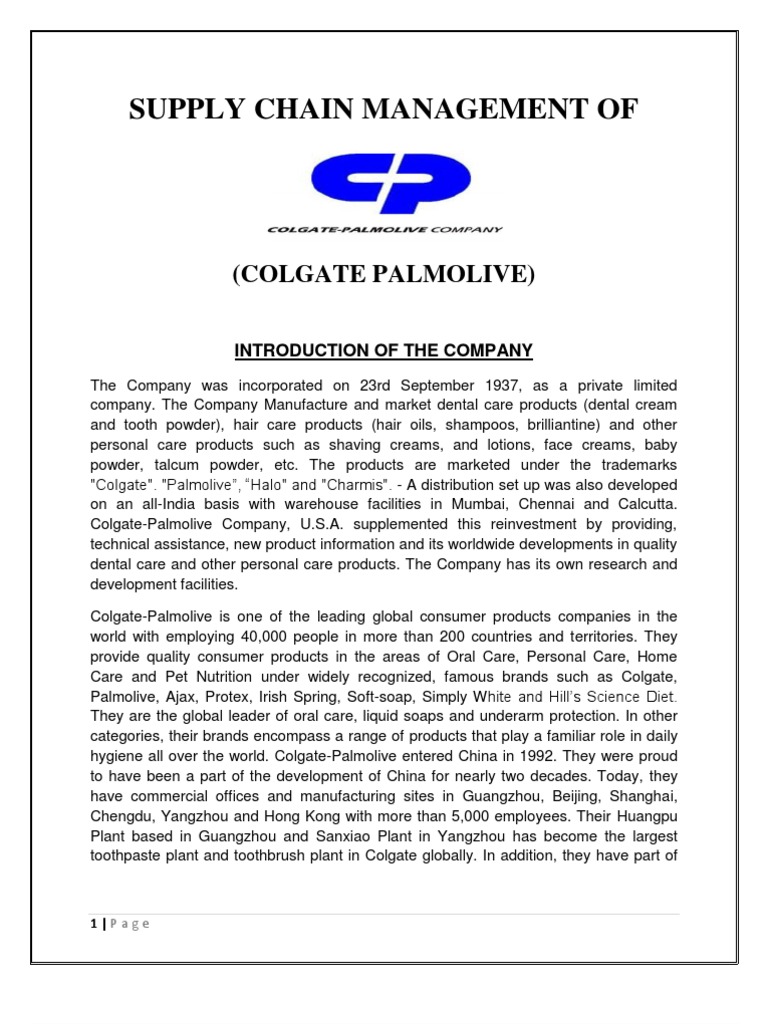 Supply Chain Management of Colgate Palmolive | PDF | Supply Chain ...