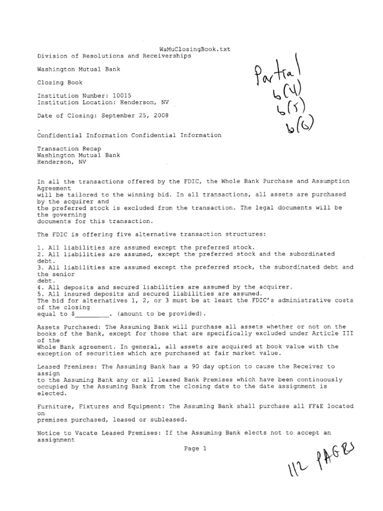 Washington Mutual Bank Closing Book | PDF | Washington Mutual | Banks