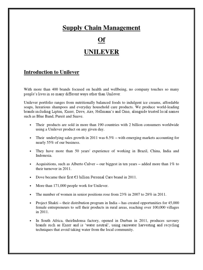Unilever | PDF | Supply Chain | Supply Chain Management