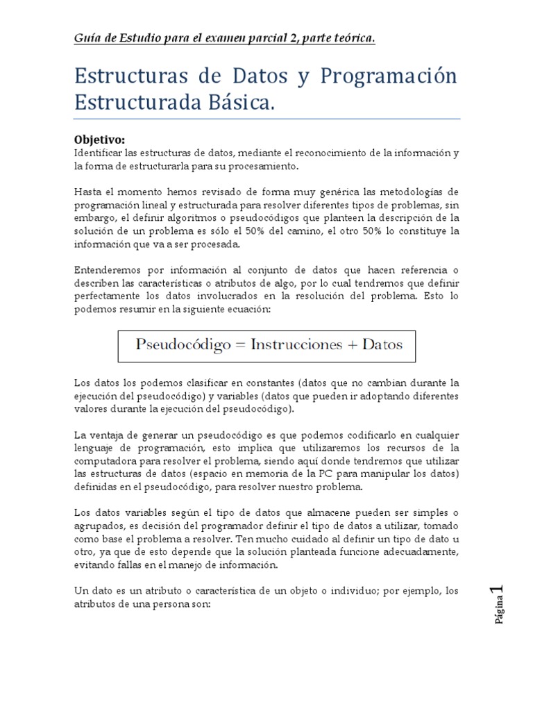 Estructuras de Datos y Programación Estructurada Básica | PDF | Archivo ...