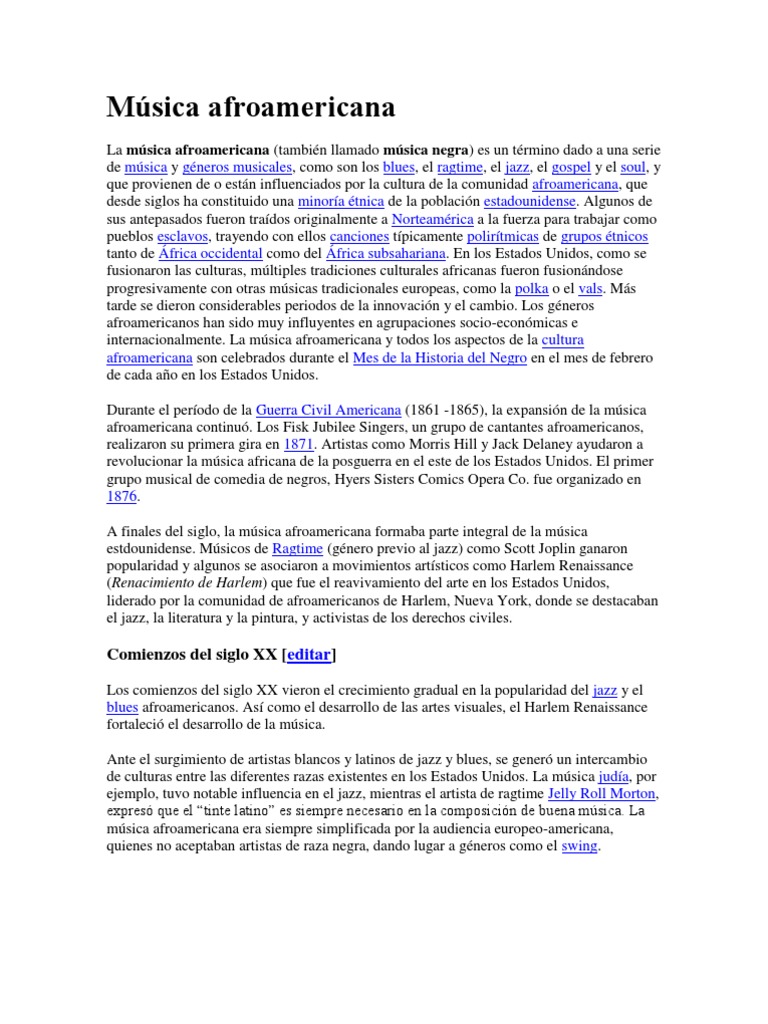 Evolución de la Música Afroamericana | PDF | Historia | Viajes y turismo