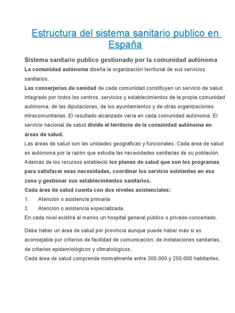 Estructura del sistema sanitario publico en España