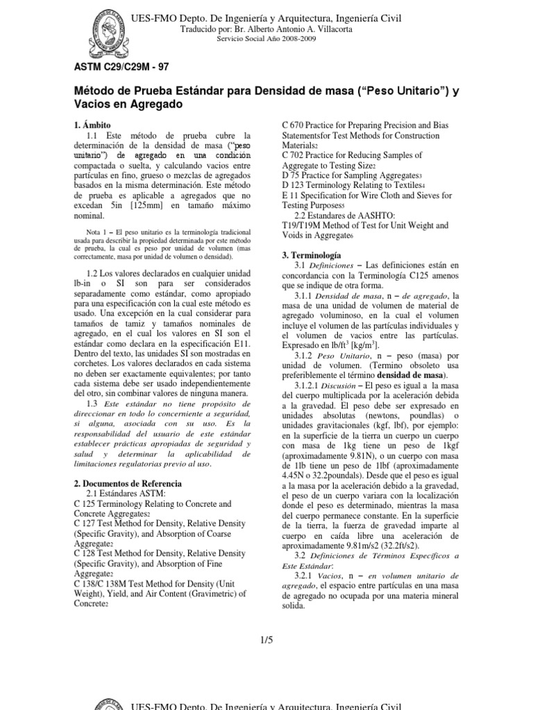 Astm C29 PDF | PDF | Peso | Masa