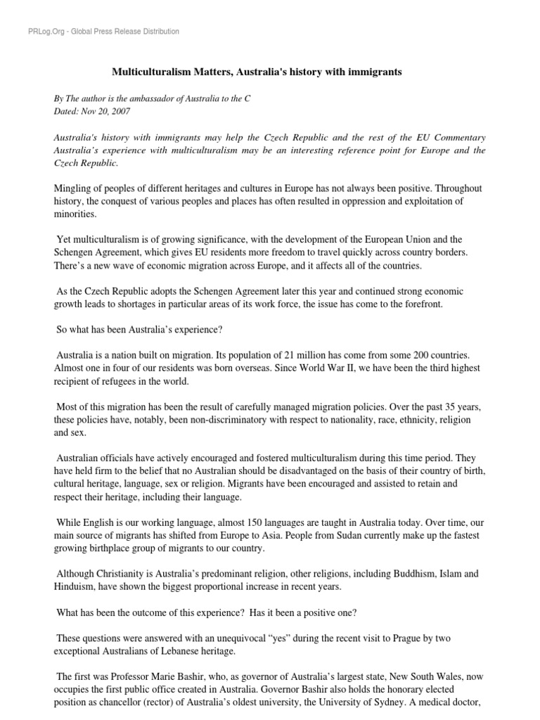Multiculturalism Matters Australia History With Immigrants | PDF ...
