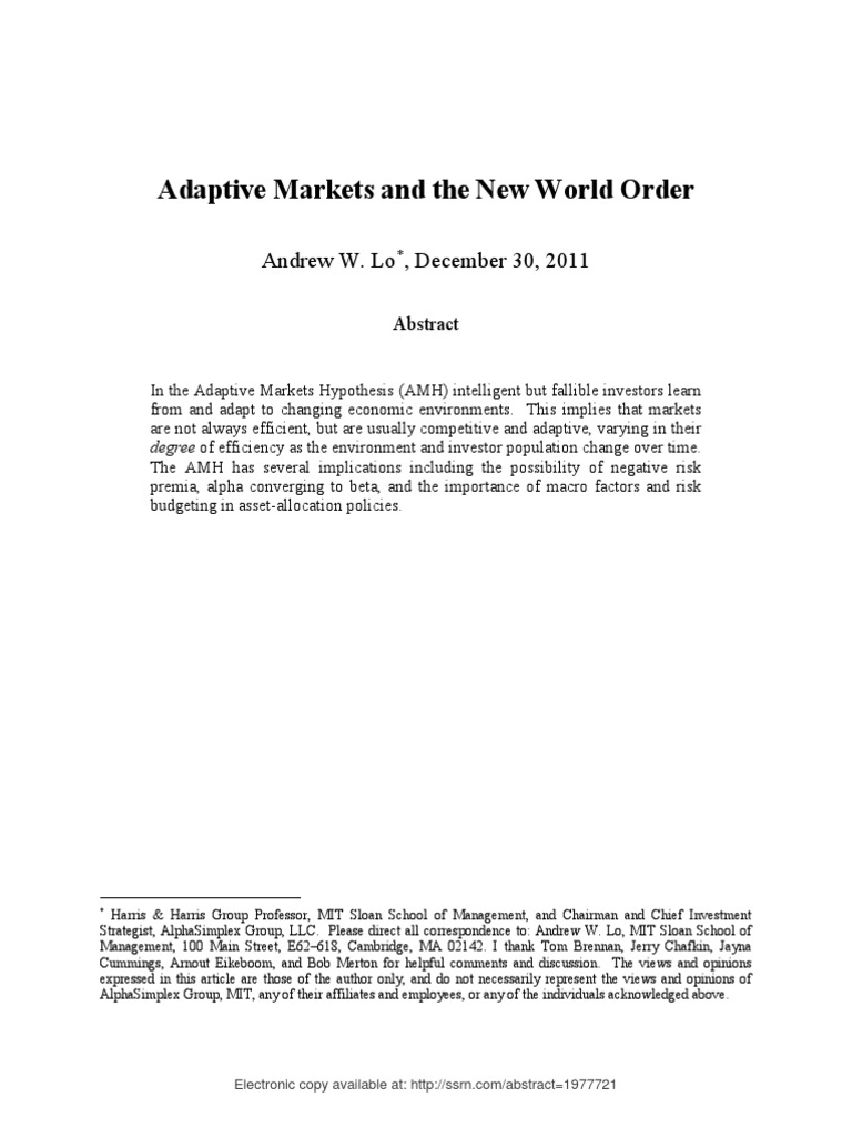 Adaptive Markets - Andrew Lo | PDF | Asset Allocation | Risk