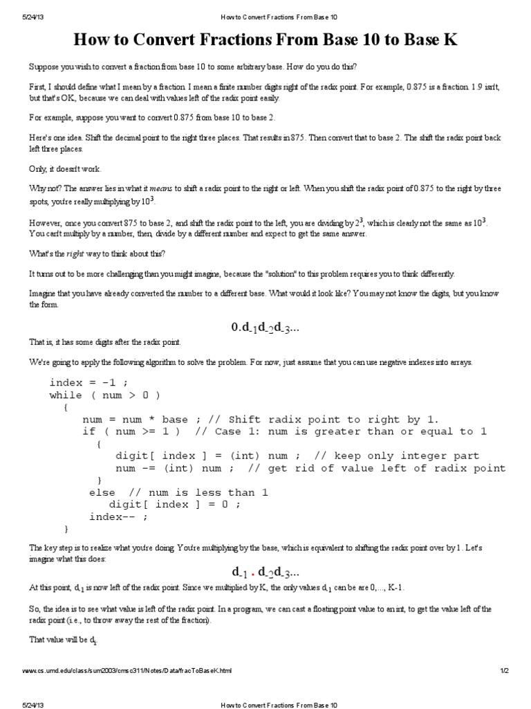 Base Conversion for Math Enthusiasts | PDF | Decimal | Fraction ...