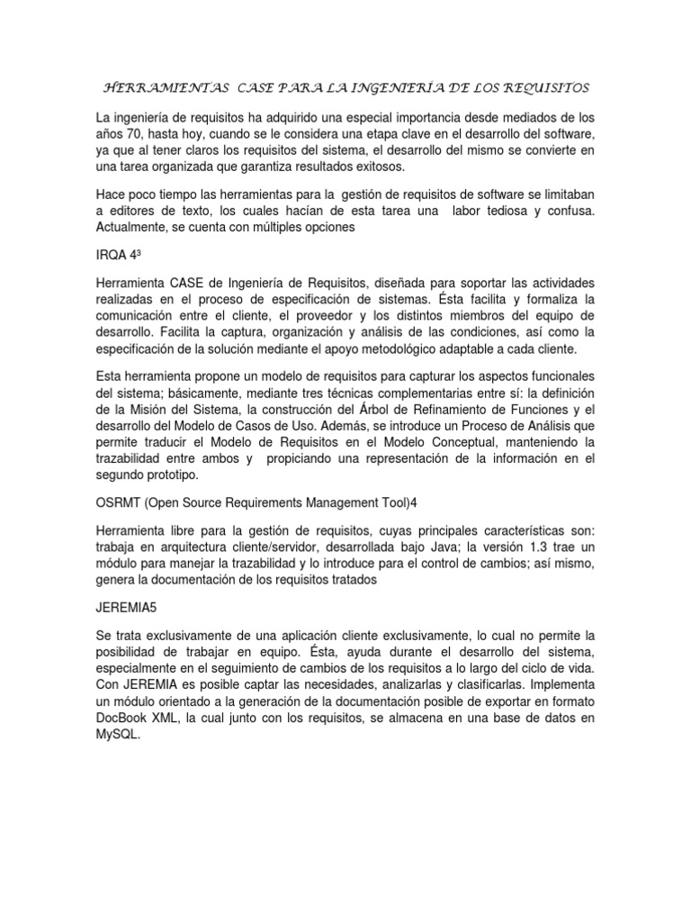 HERRAMIENTAS CASE PARA LA INGENIER+ìA DE LOS REQUISITOS | PDF ...