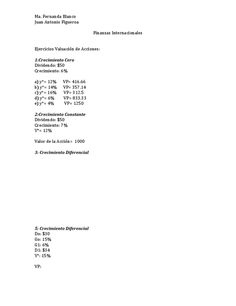 Ejercicios Valuación de Acciones | PDF