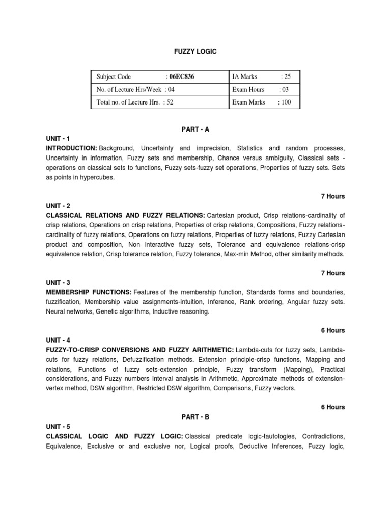 Fuzzy Logic Syllabus | PDF | Fuzzy Logic | Logic
