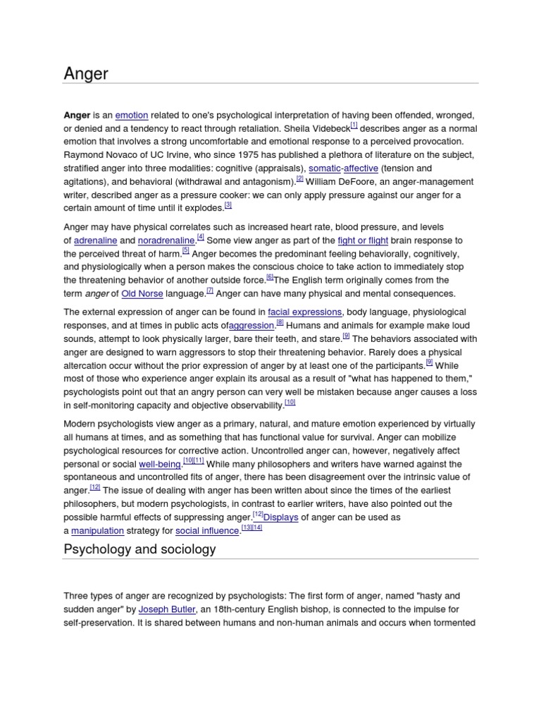 Anger: Psychology and Sociology | PDF | Anger | Emotions