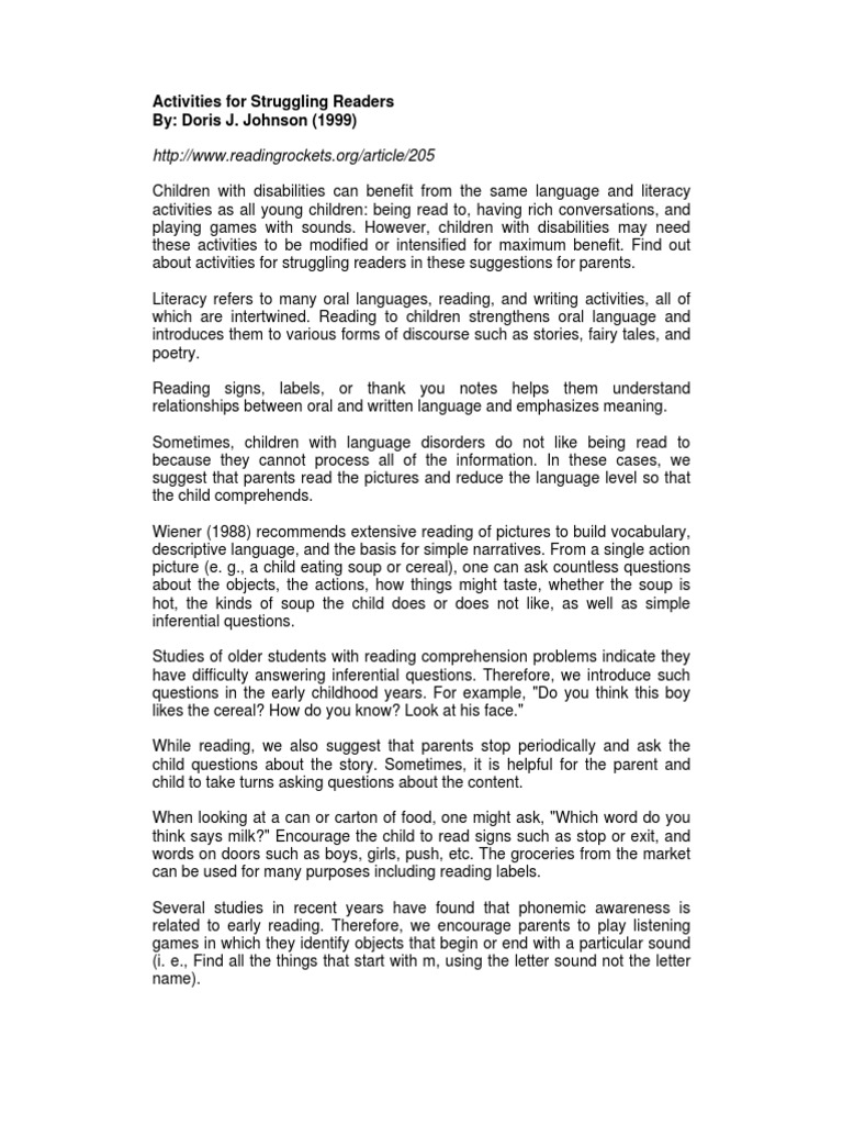 Activities for Struggling Readers | PDF | Reading (Process) | Reading ...