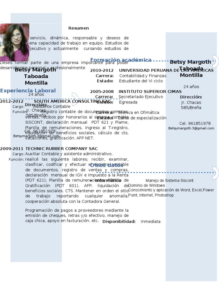 Betsy Taboada CV | PDF | Contador | Contabilidad