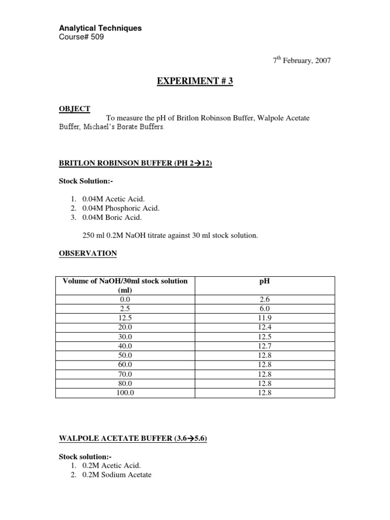 Buffers Michaels Calculation | PDF | Buffer Solution | Ph