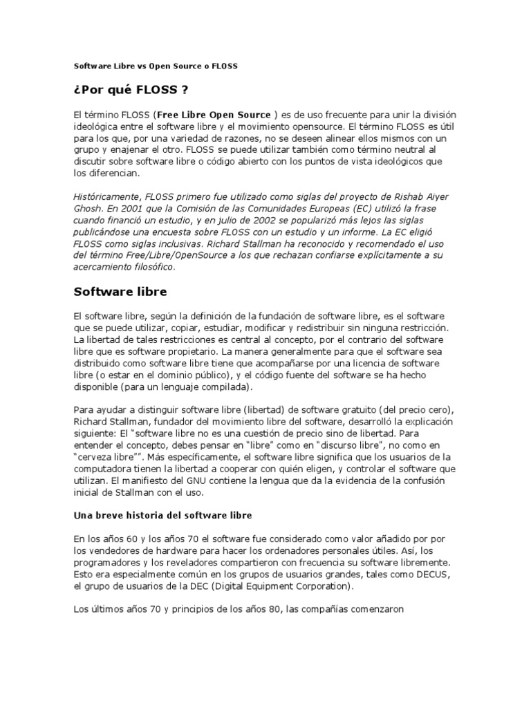 Software Libre Vs Open Source o FLOSS | PDF | Software libre | Software Software Libre Vs Open Source o FLOSS | PDF | Software libre | Software