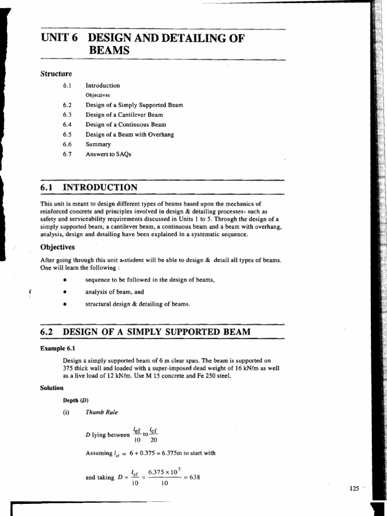 Unit 6 (Design & Detailing of Beams) | PDF | Beam (Structure) | Bending