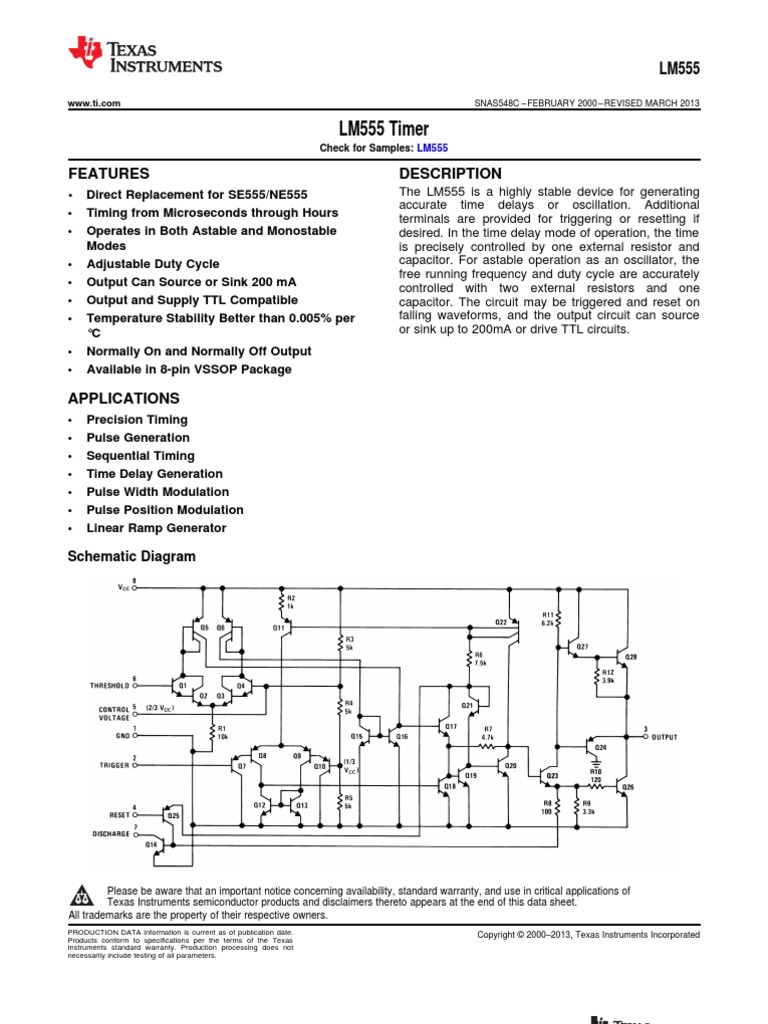 LM555 Datasheet | PDF | Electronic Circuits | Electronic Engineering