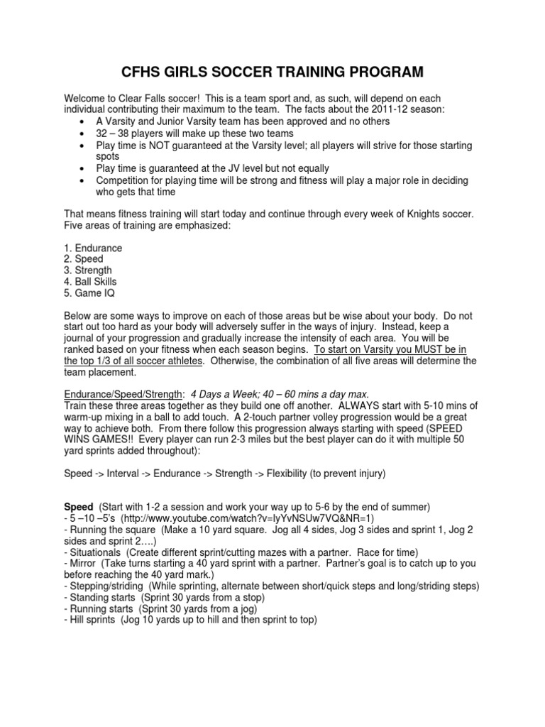 CFHS Girls Soccer Training Guide | PDF | Physical Fitness | Association ...