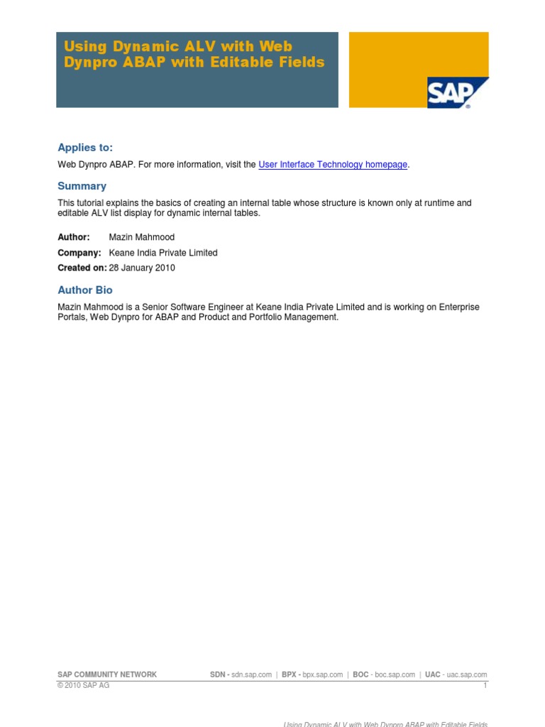 Using Dynamic Alv With Web Dynpro Abap With Editable Fields Pdf String Computer Science