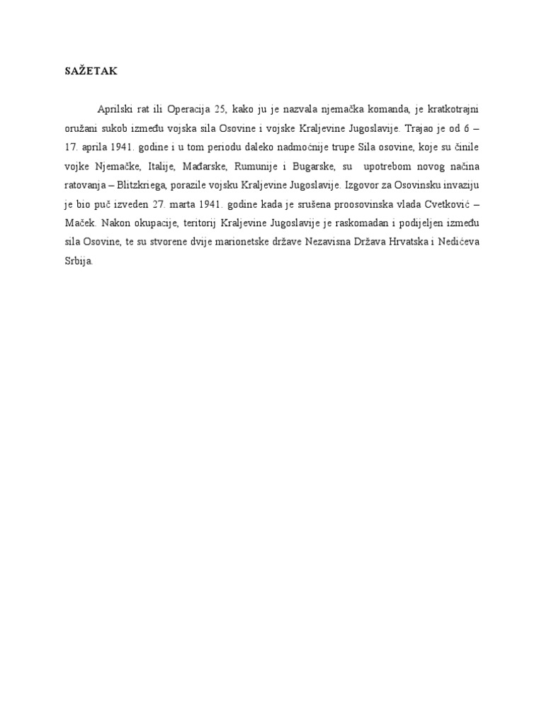 Aprilski Rat - Seminarski | PDF