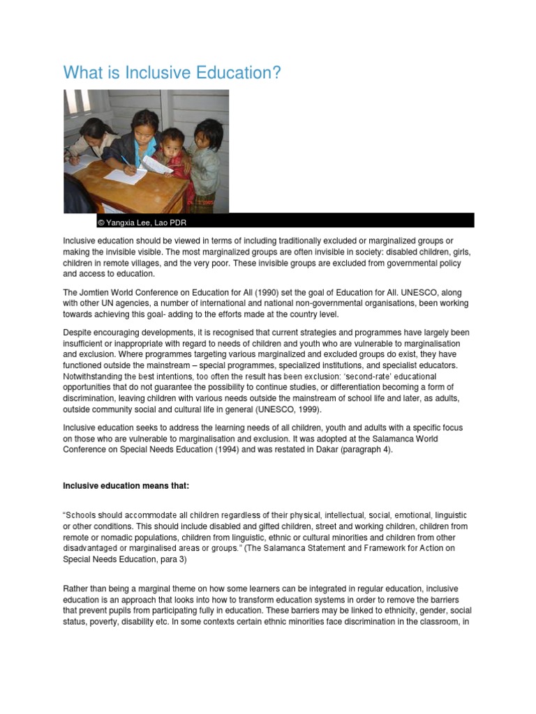 What Is Inclusive Education | PDF | Inclusion (Education) | Special ...