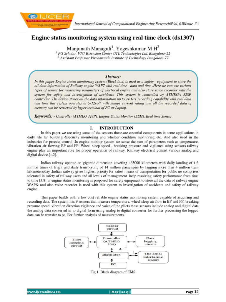 Engine Status Monitoring System Using Real Time Clock (ds1307) | PDF ...