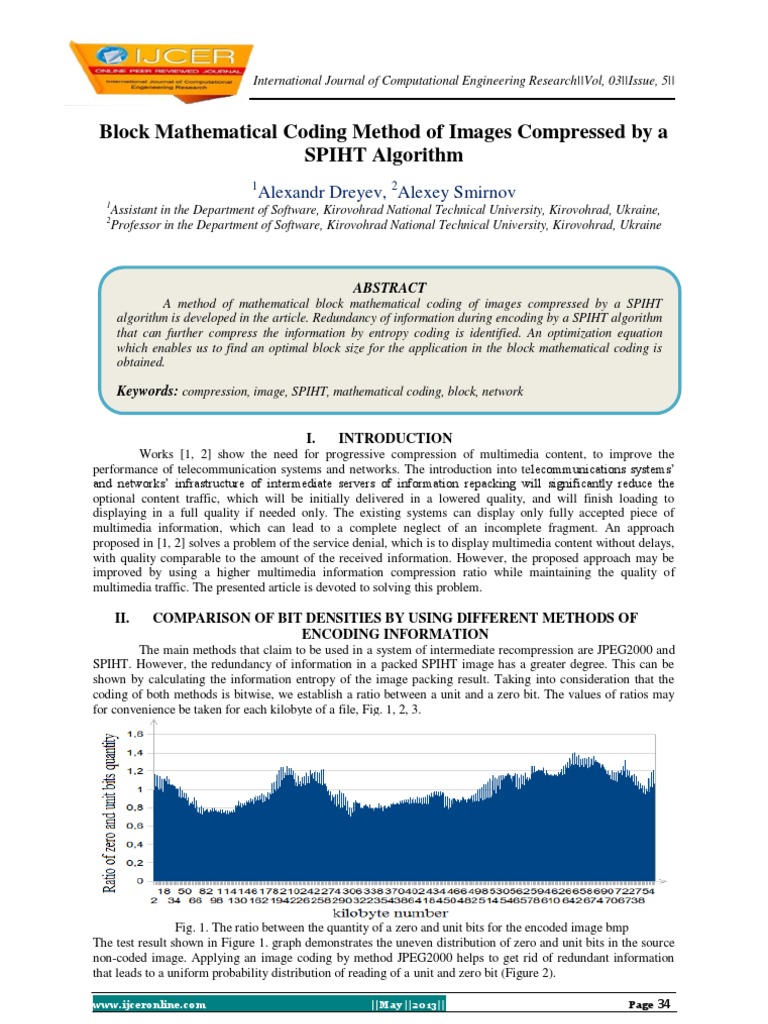 Block Mathematical Coding Method of Images Compressed by A SPIHT Algorithm | Download Free PDF ...