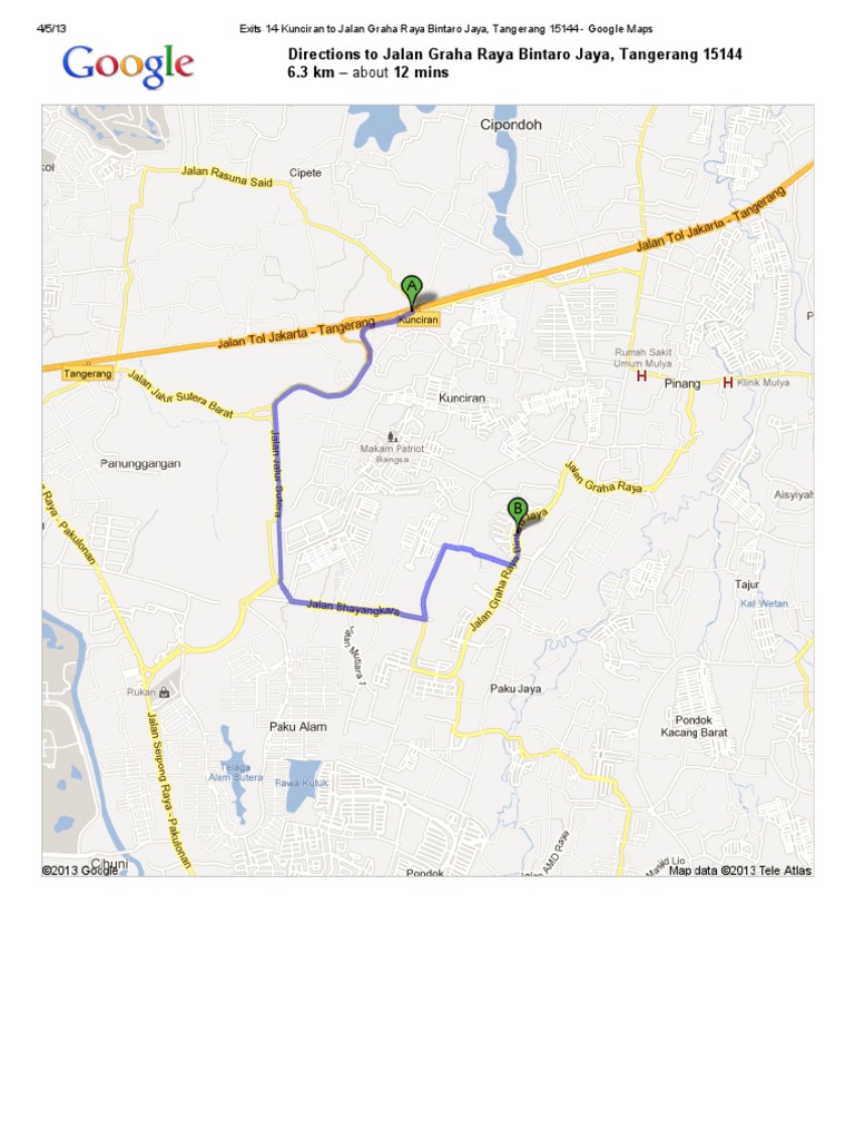 Exits 14-Kunciran To Jalan Graha Raya Bintaro Jaya, Tangerang 15144 ...