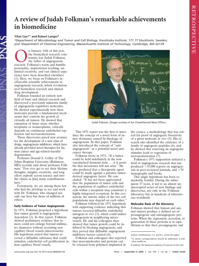 A Review of Judah Folkman's Remarkable Achievements in Biomedicine ...