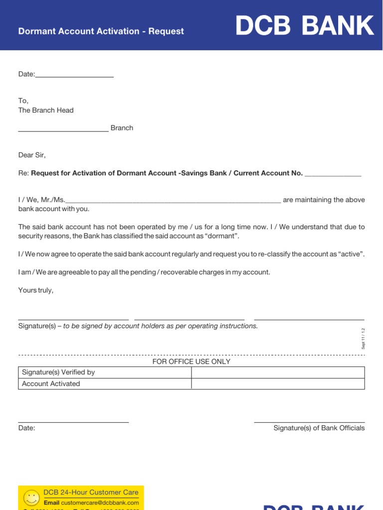Dormant Account Activation Request Form | PDF