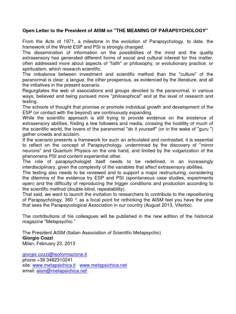 The Meaning of Parapsychology | PDF | Parapsychology | Extrasensory ...