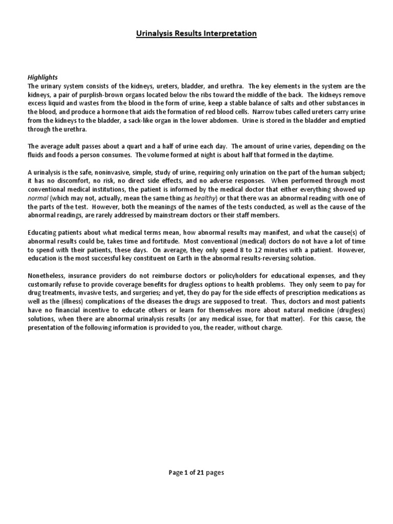 Urinalysis Results Interpretation | PDF | Urinary Tract Infection | Urine