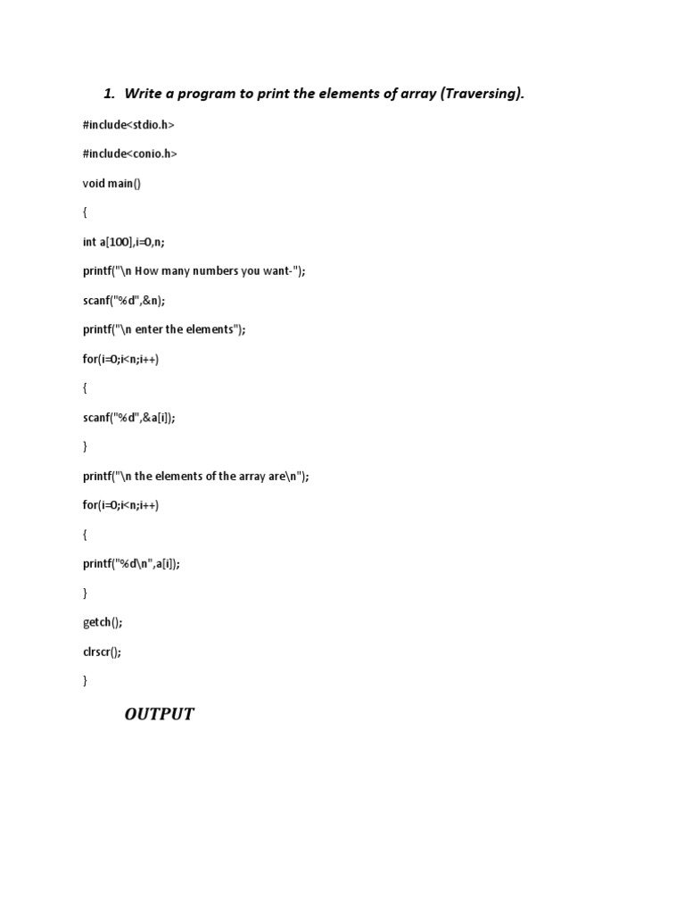 Write A Program To Print The Elements of Array (Traversing) | PDF | Areas Of Computer Science ...