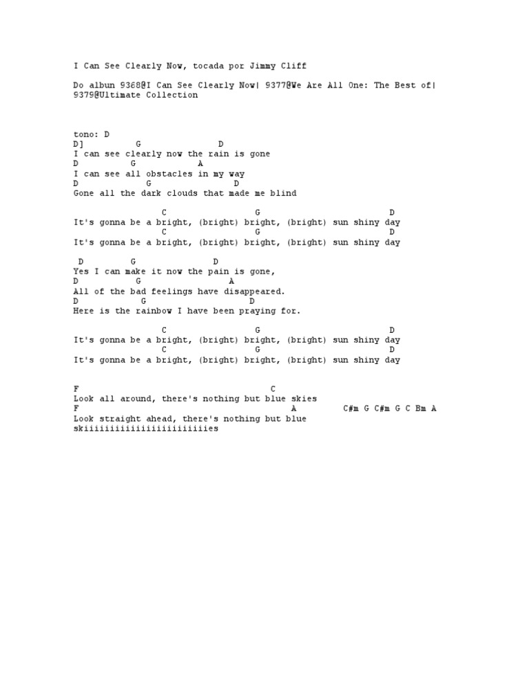 Jimmy Cliff's "I Can See Clearly Now" Lyrics | PDF