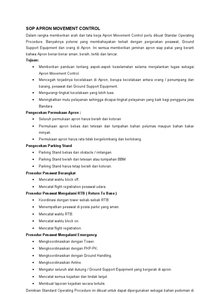 Sop Apron Movement Control | PDF
