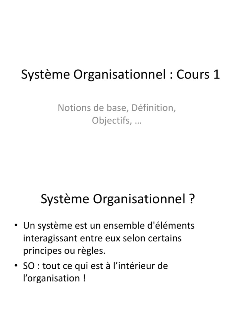 Introduction au Système Organisationnel | PDF | Processus d'affaires ...