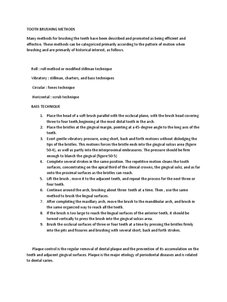 Brushing Methods Guide | PDF | Toothbrush | Dentistry