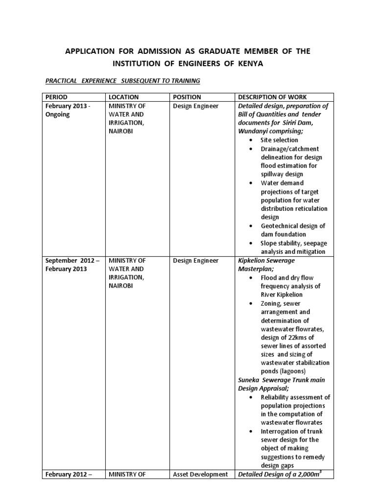 Application For Admission As Graduate Member of The Institution of ...