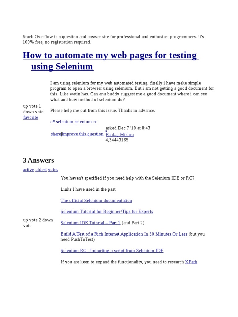 How To Automate My Web Pages For Testing Using Selenium: 3 Answers | PDF