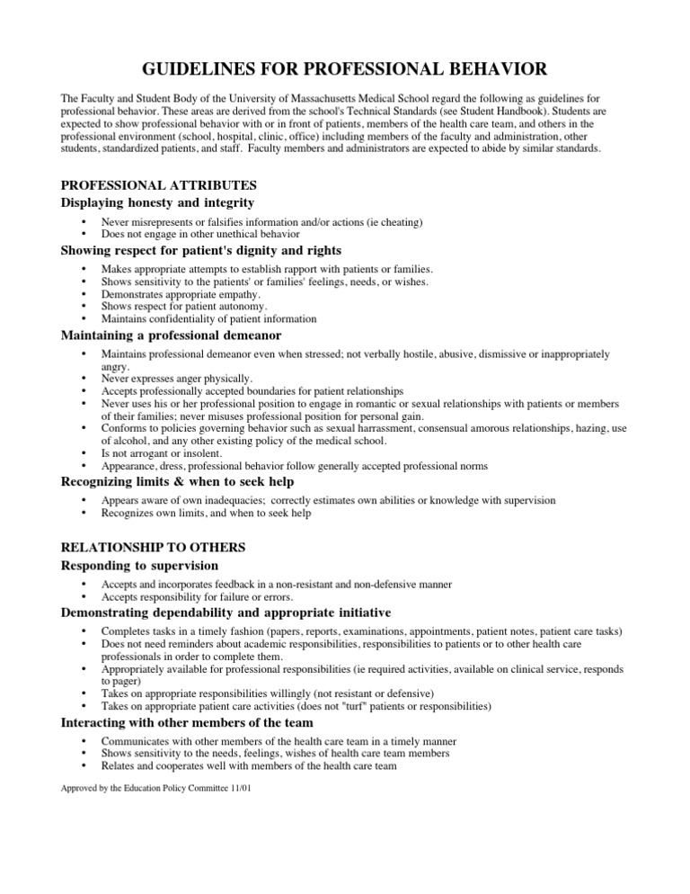 Guidelines For Professional Behavior: Approved by The Education Policy ...