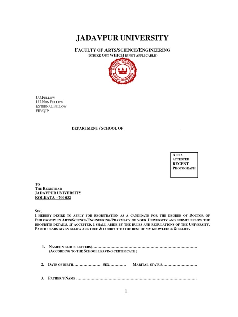 Jadavpur University: Aculty of RTS Science Ngineering | PDF | Doctor Of ...