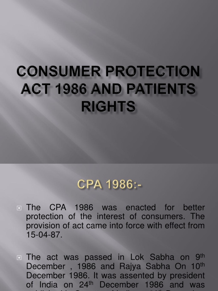 Consumer Protection Act 1986 Overview | PDF | Government Information ...
